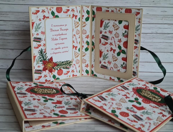 Коледна картичка, папка-рамка за снимка с послание и затваряща се с ...