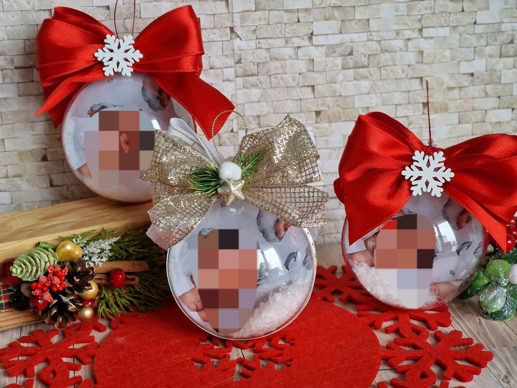 Коледни топки със снимка 10см, украсени, завършени с ефектна# кутия ...